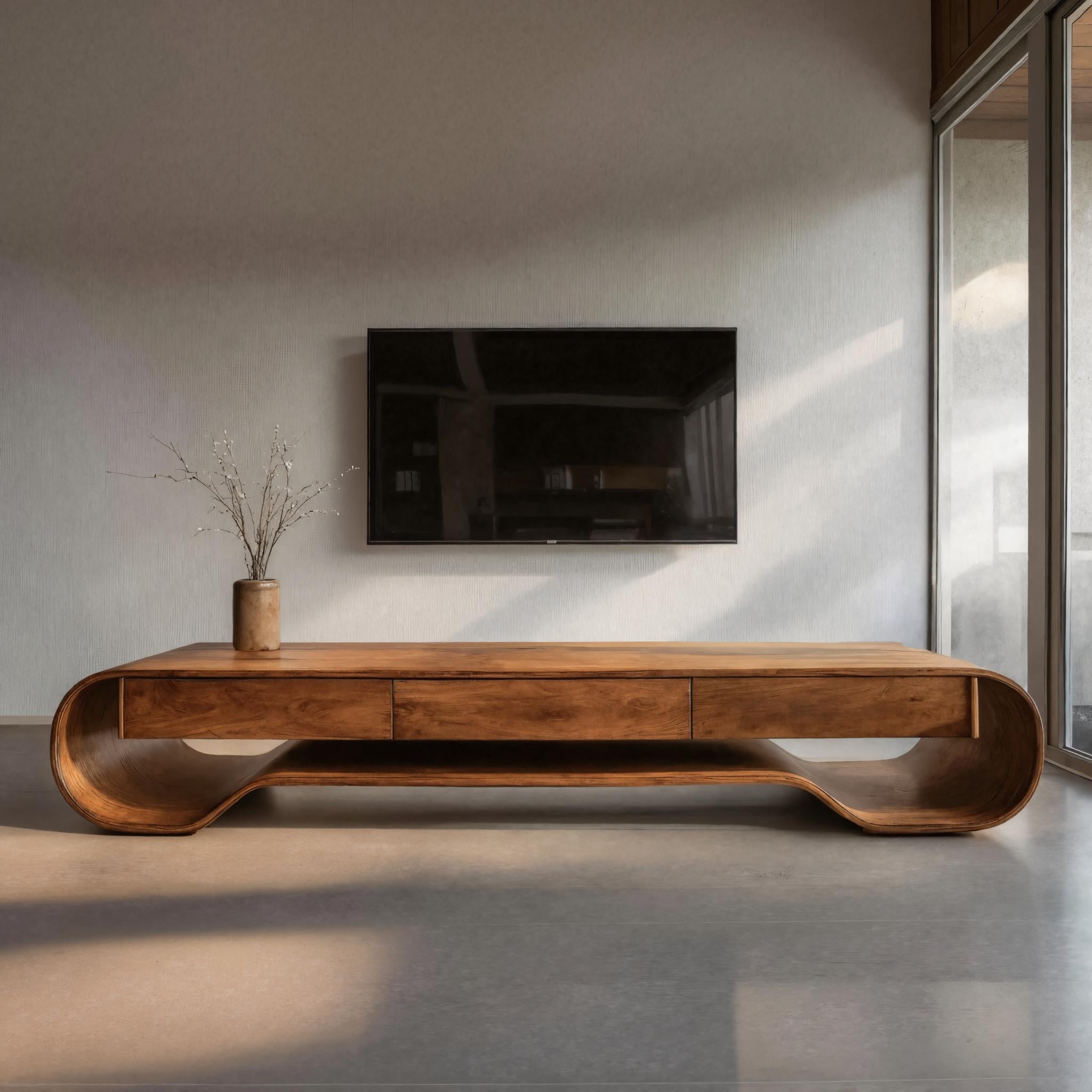 Sculpted Curved Media Console With Storage For Living Room – Roy Timber
